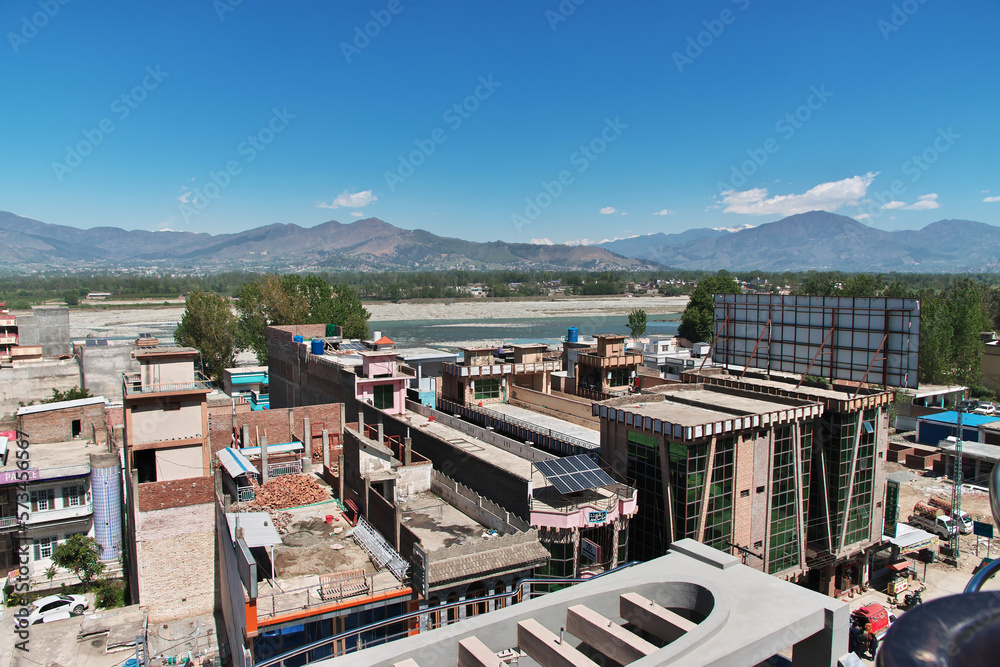 The panoramic view of Mingora in Swat valley of Himalayas, Pakistan ...