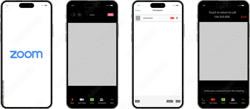 Zoom. App interface template on Apple Iphone mockup. Zoom Video ...