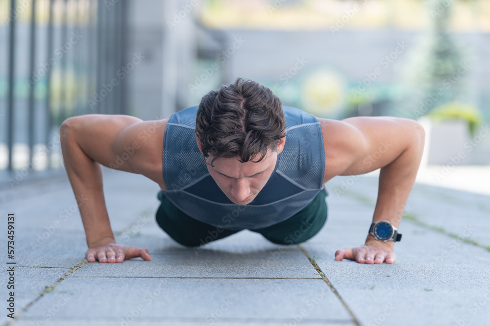 athlete man do pushups outdoor.athlete man do pushups outside. athlete ...