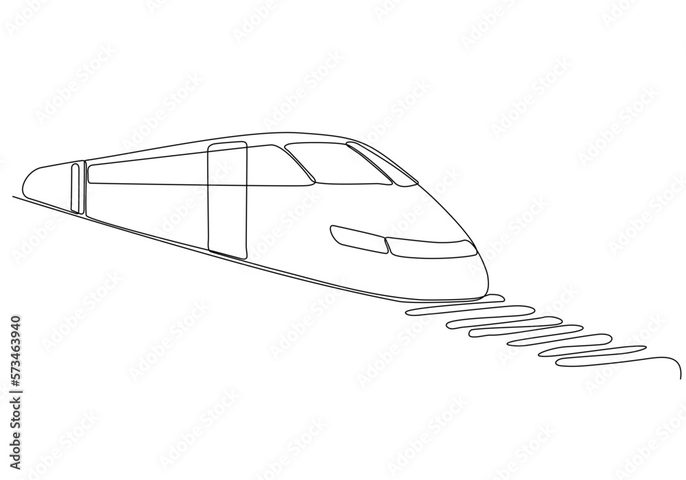 Continuous one line drawing. Modern high-speed passenger commuter train ...
