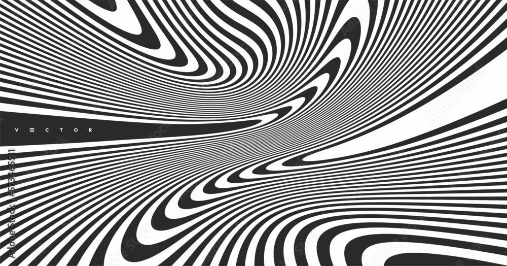 Psychedelic pattern with melting and distorting lines. The geometric background by stripes. 3d ...