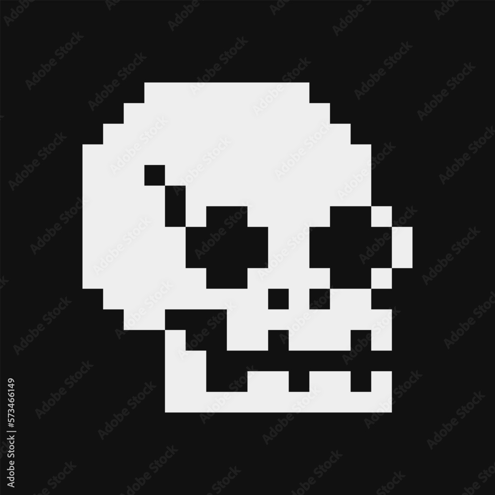 Human skull pixel art icon, isolated on white background vector ...
