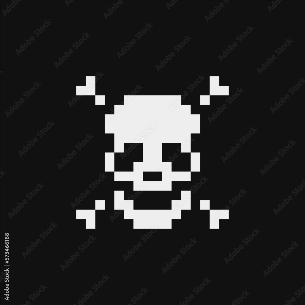 Skull crossbones pixel art style icon, pirate symbol, isolated abstract ...