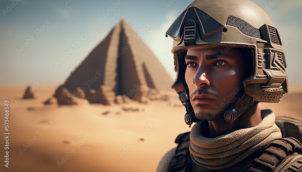 Soldier on pyramid depicts a brave and adventurous figure exploring ...