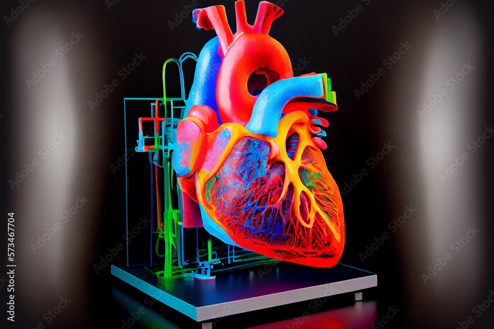 Human heart model printed on a 3D printer, showcasing the intricate ...