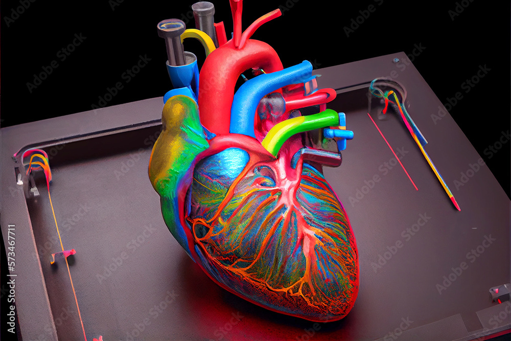 Human heart model printed on a 3D printer, showcasing the intricate ...
