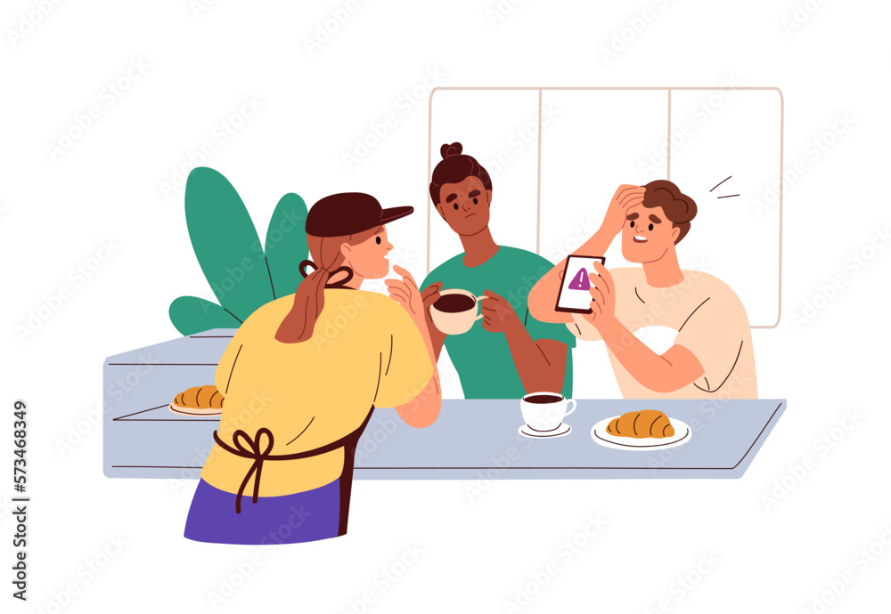 People shocked by bad news. Person reading and sharing negative ...