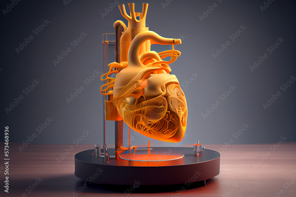 Human heart model printed on a 3D printer, showcasing the intricate ...