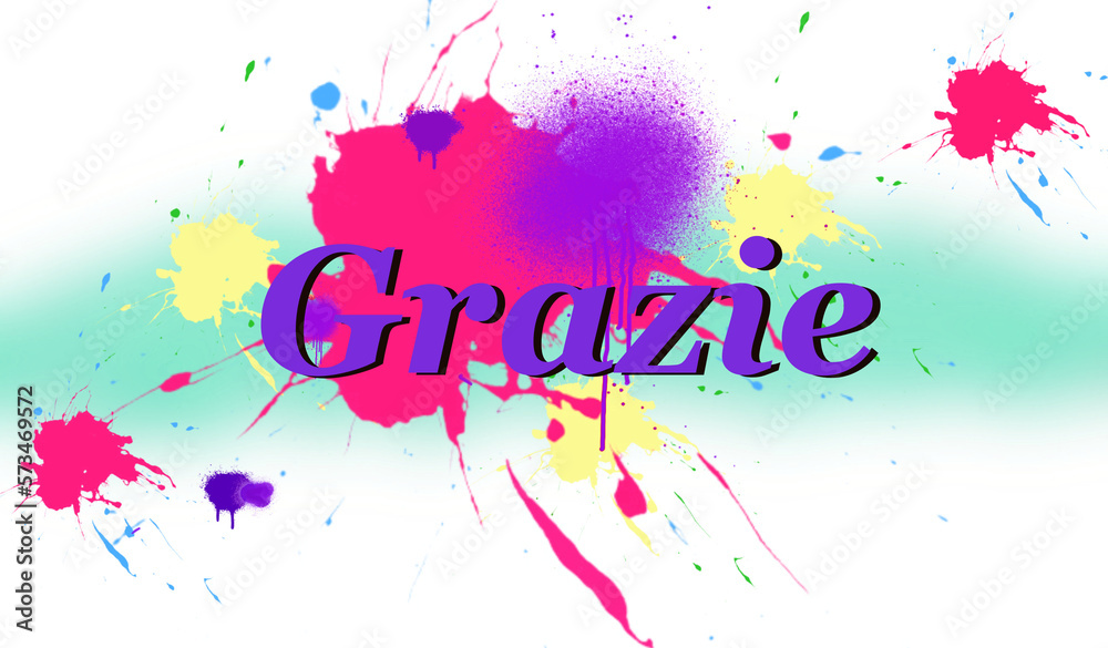 grazie - thank you written in Italian - violet color - background with ...