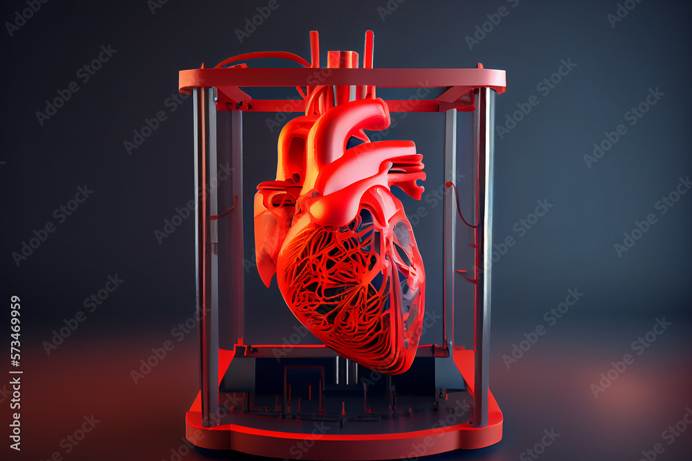 Human heart model printed on a 3D printer, showcasing the intricate ...
