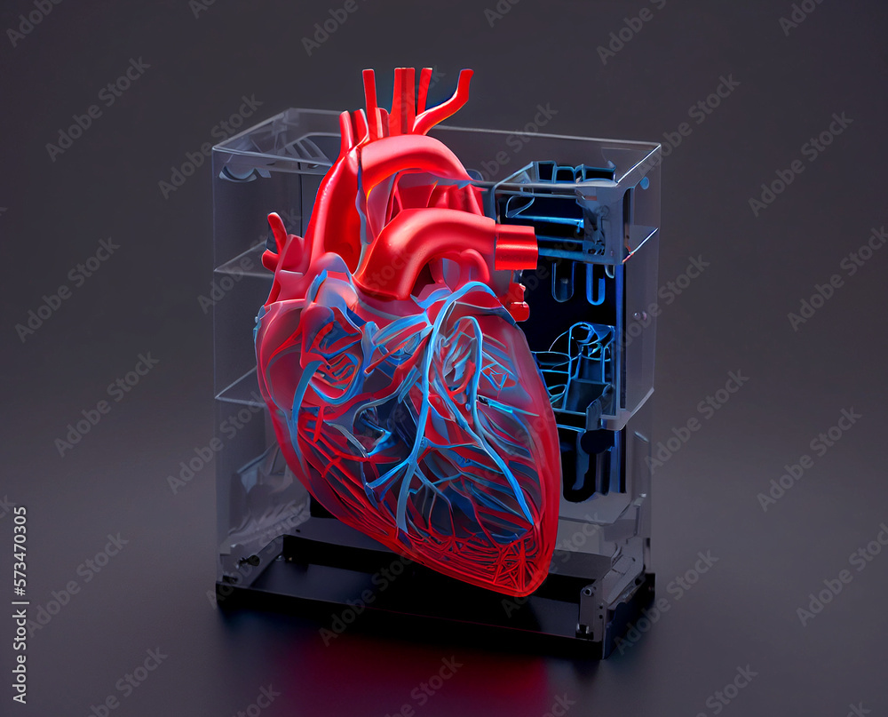 Human heart model printed on a 3D printer, showcasing the intricate ...