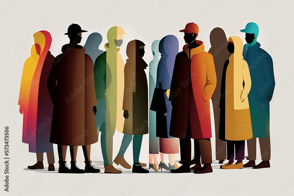 Silhouettes of people show cultural diversity, one group, same humans ...