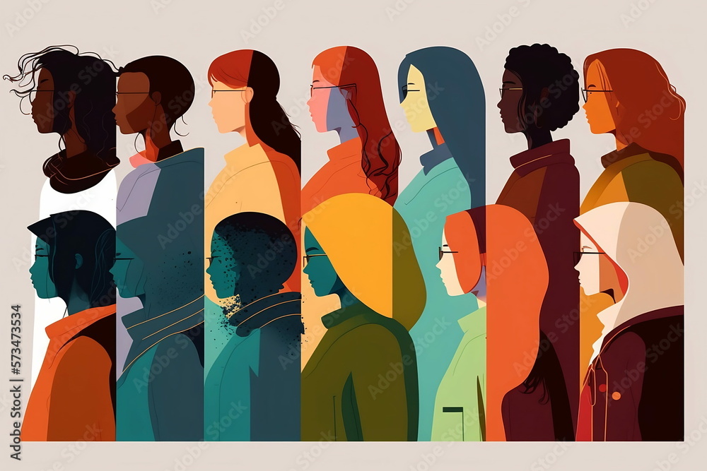 Silhouettes of people show cultural diversity, one group, same humans ...