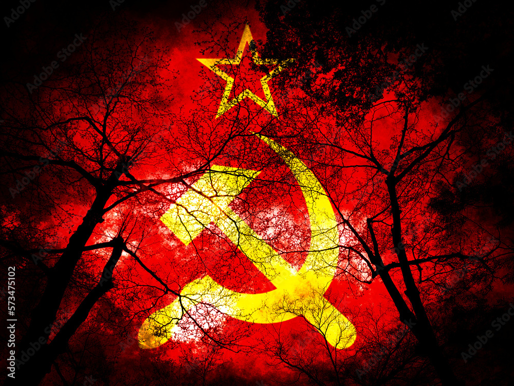 Double exposure on creepy soviet flag. Basemap or background use ...