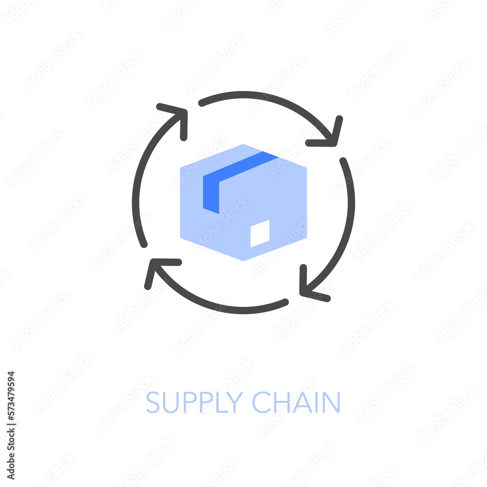 Simple visualised supply chain icon symbol with a product box and a ...
