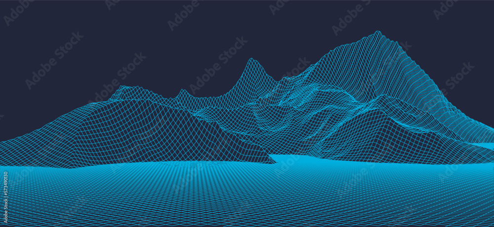 Abstract digital landscape. Wireframe landscape background. Digital ...