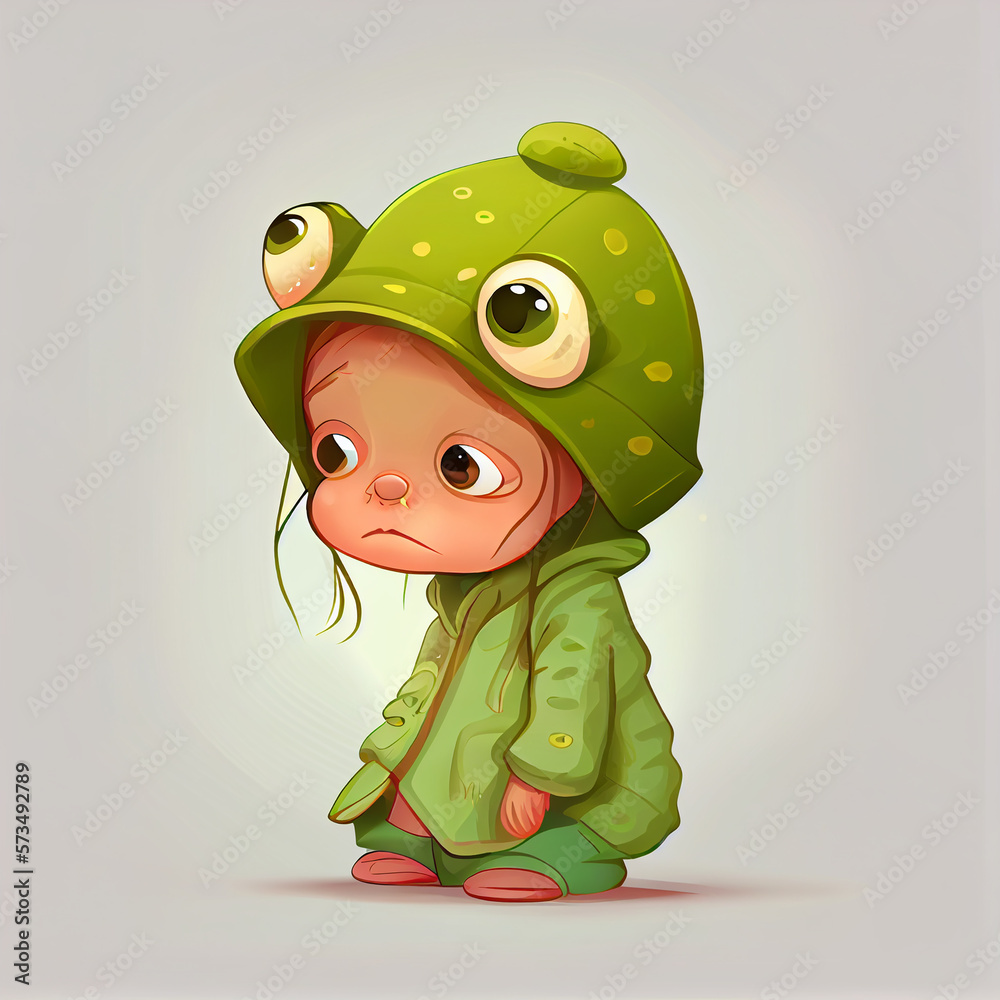 Cute little girl in frog hat, cartoon, image generated with ai Stock ...