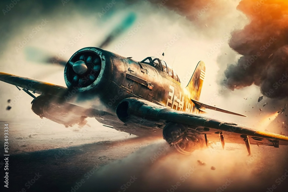 World War II Era Plane Flying Through Sunset Skies, battle with ...
