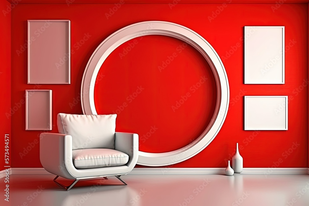 Red modern interior design with empty blank frame. Generative AI ...