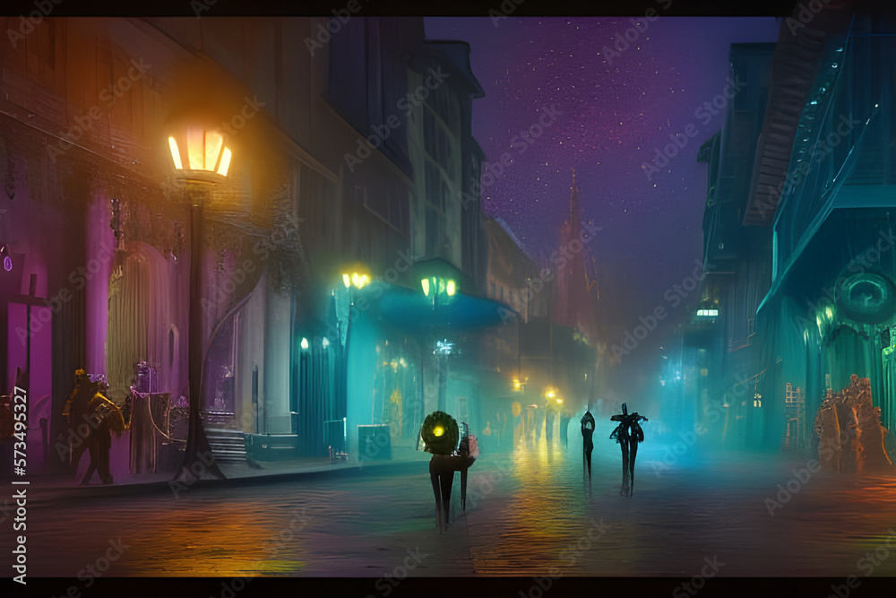 Night streets filled with Carnival crowds. Concept of Masquerade, Mardi ...
