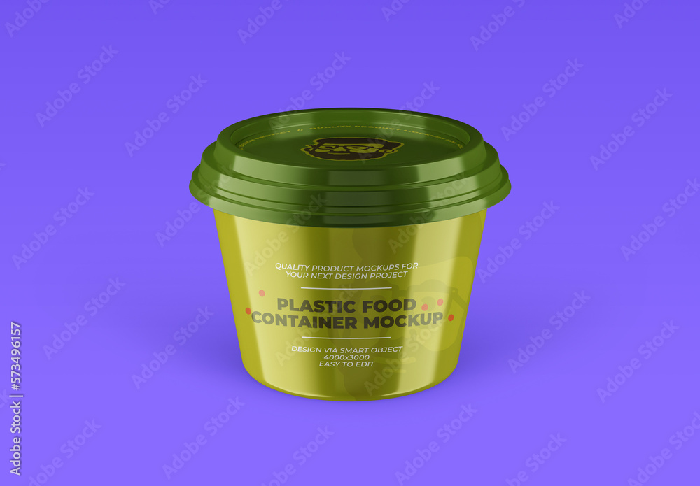 Green Plastic Food Container Mockup With Black Cap Stock Template ...