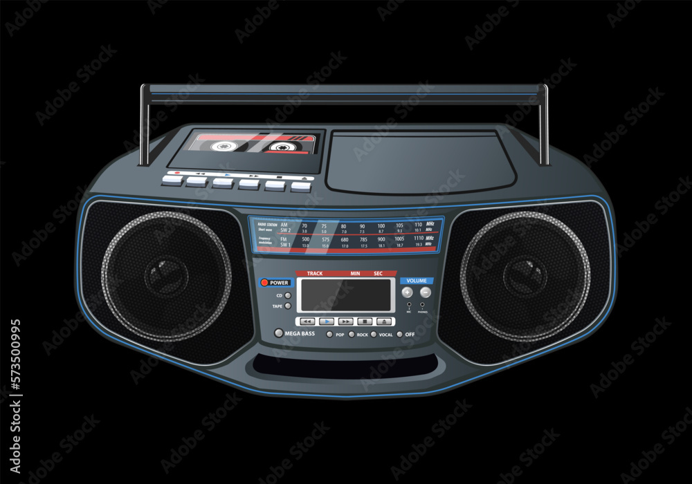 Boombox vector illustration. 80s technology. 90s music player. Retro ...