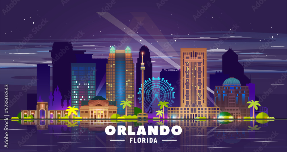 Orlando ( Florida ) night city skyline. Vector Illustration. Business ...
