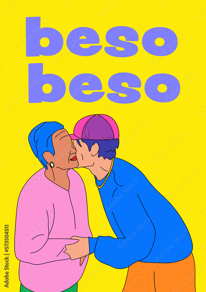 Beso Beso phrase with Filipino Grandma/ Lola and young boy Stock イラスト ...