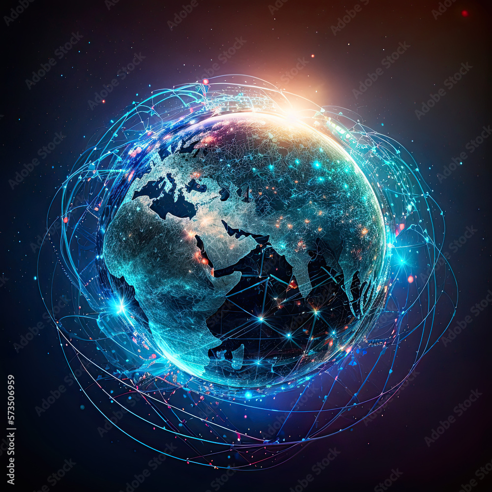 Internet technology with global communication network connected around ...