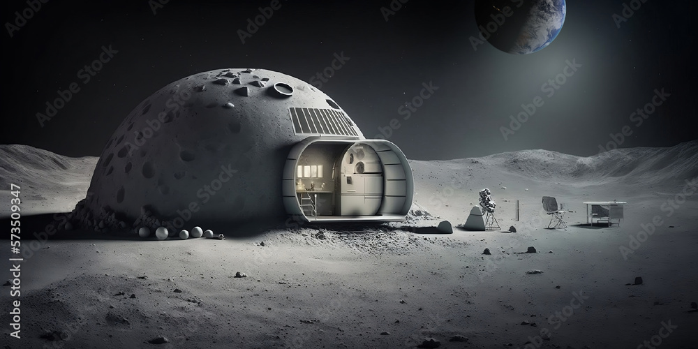 Base spatiale installée sur la lune, imprimée en 3D - generative ai ...