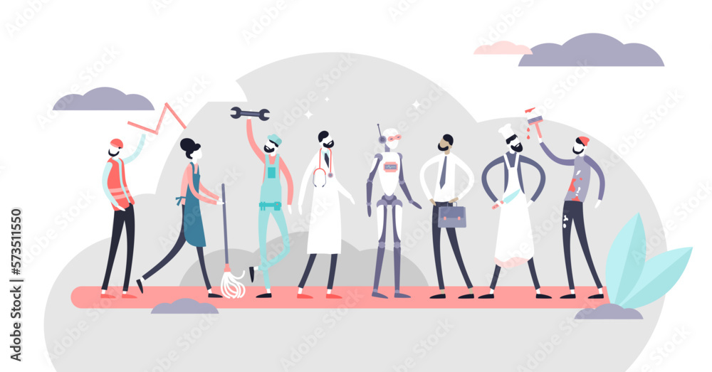 Jobs illustration, transparent background.Flat tiny various work ...