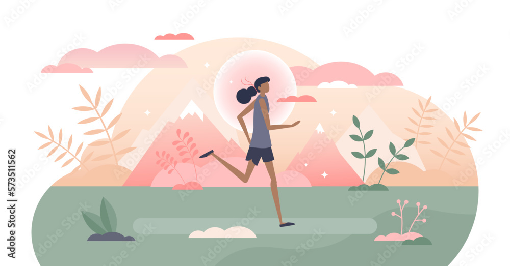 Running workout exercise as outdoors sport activity tiny persons ...