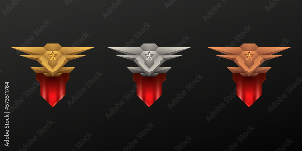 Fantasy gold, silver and bronze game medal badges for game ui design ...