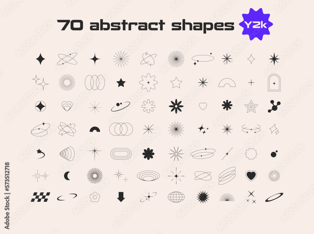 Y2k aesthetic minimal elements. Geometric lines, frames, stars. Vector Stock Vector | Adobe Stock