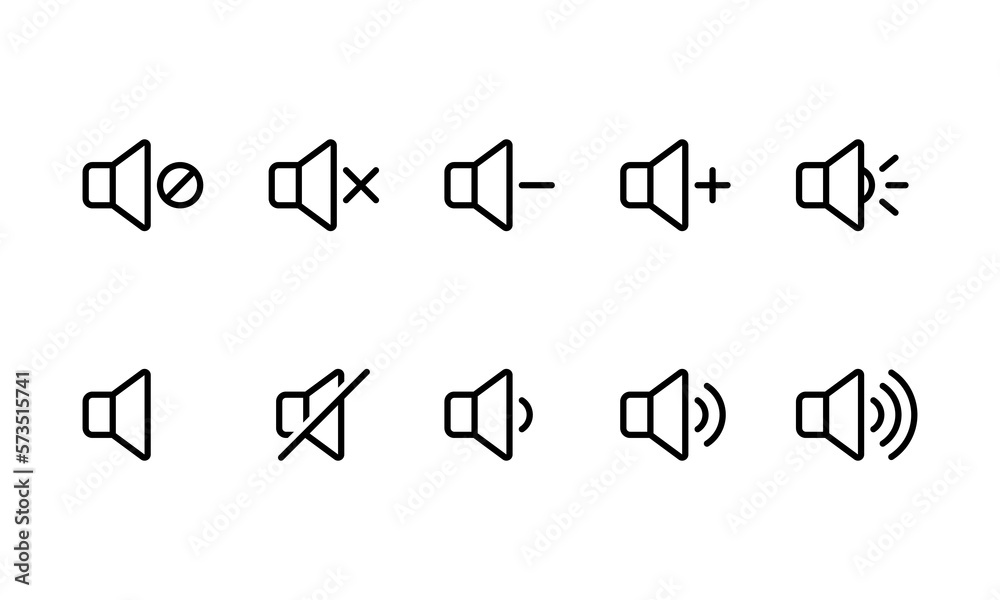 Speaker volume outlined icon set. Suitable for multimedia UI UX, sound ...