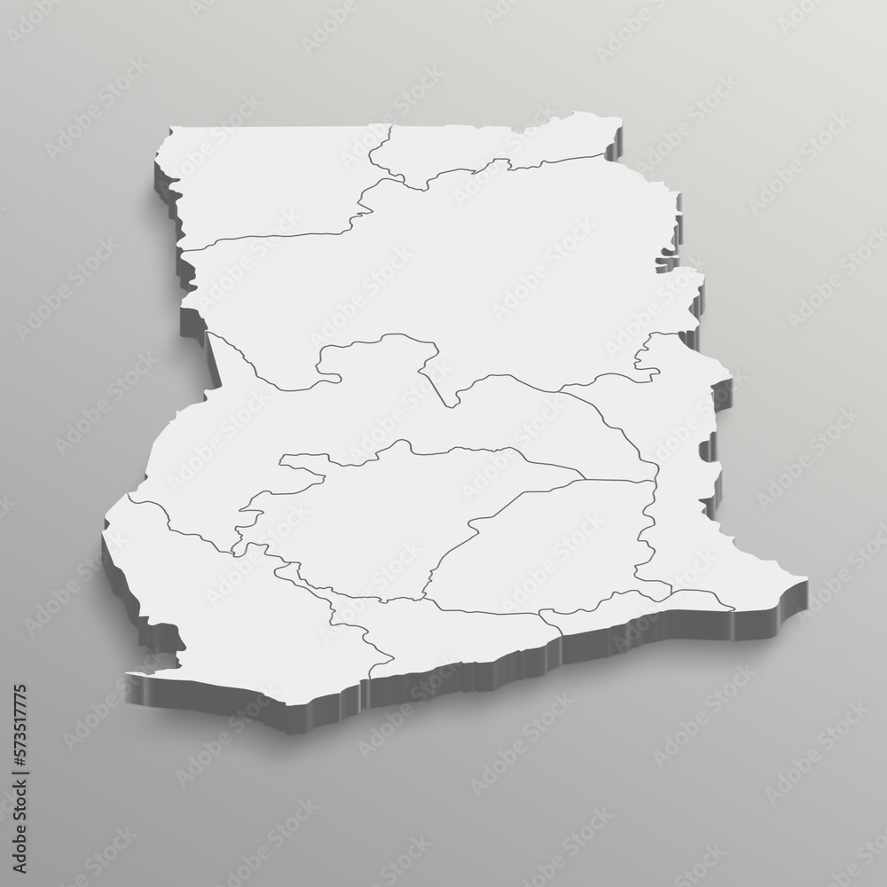 Fully editable 3d isometric white Ghana map with States or province in ...