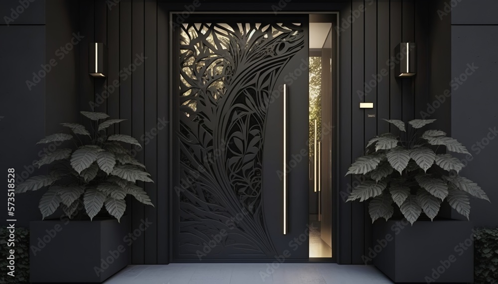 beautiful modern black front door gives a good impression of the house ...
