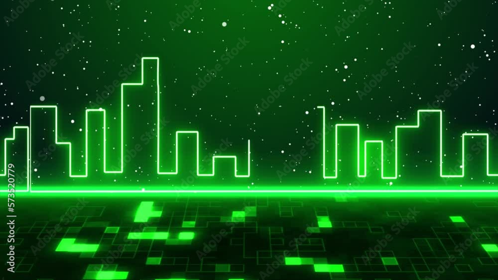Glowing Neon Building And Star High Tech Retro animation Background ...