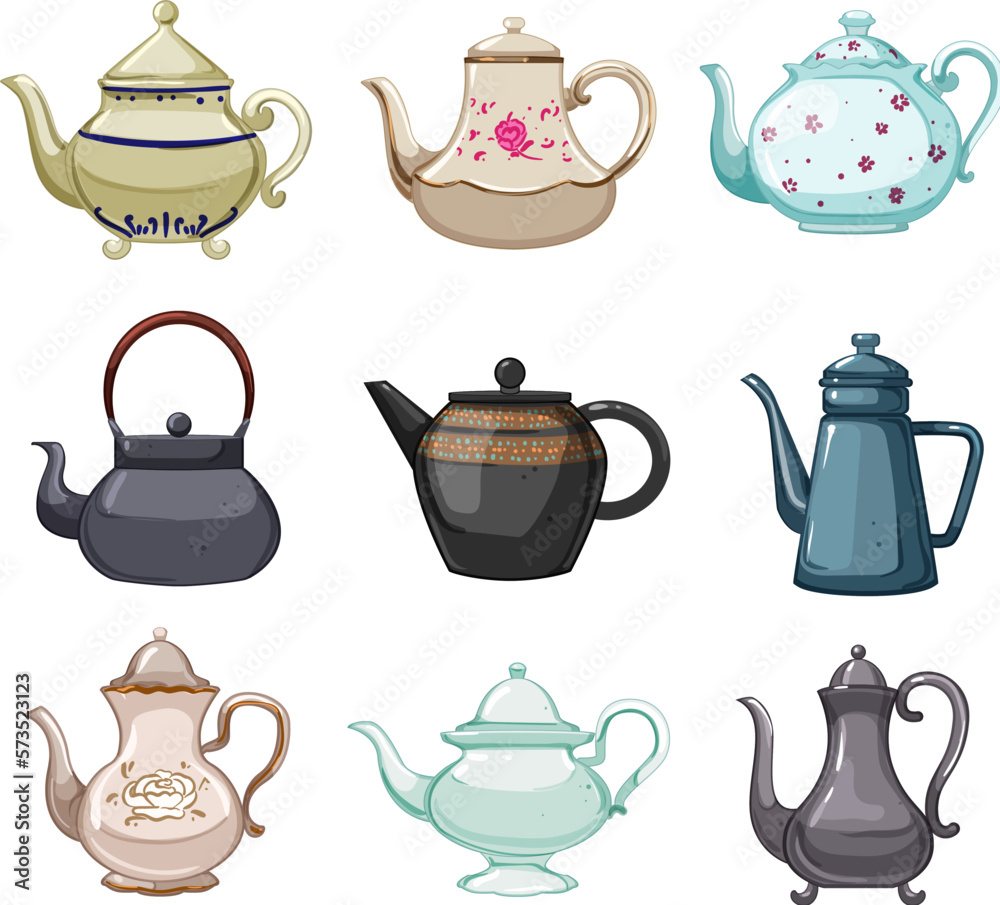 vintage teapot set cartoon vector illustration Stock Vector | Adobe Stock