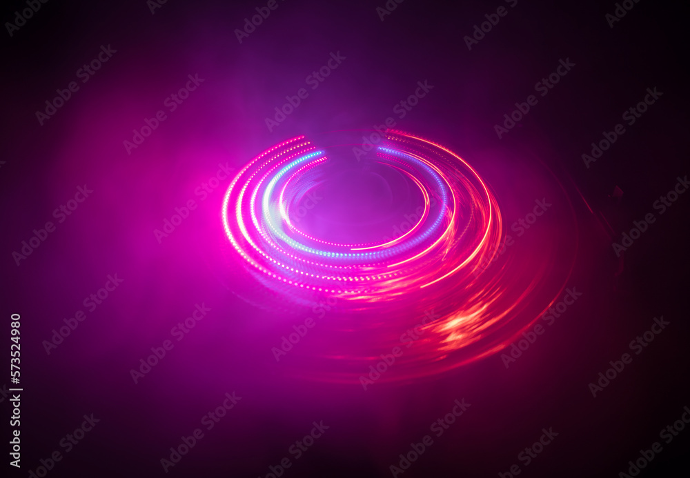 Music Dj concept. Trail of fire and smoke on vinyl record. Burning ...