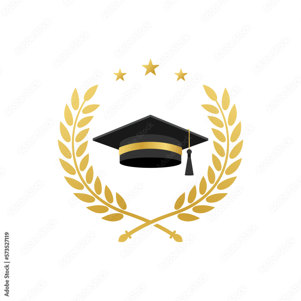 Graduation Cap With Laurel Wreath In Gold Color Certificate Logo