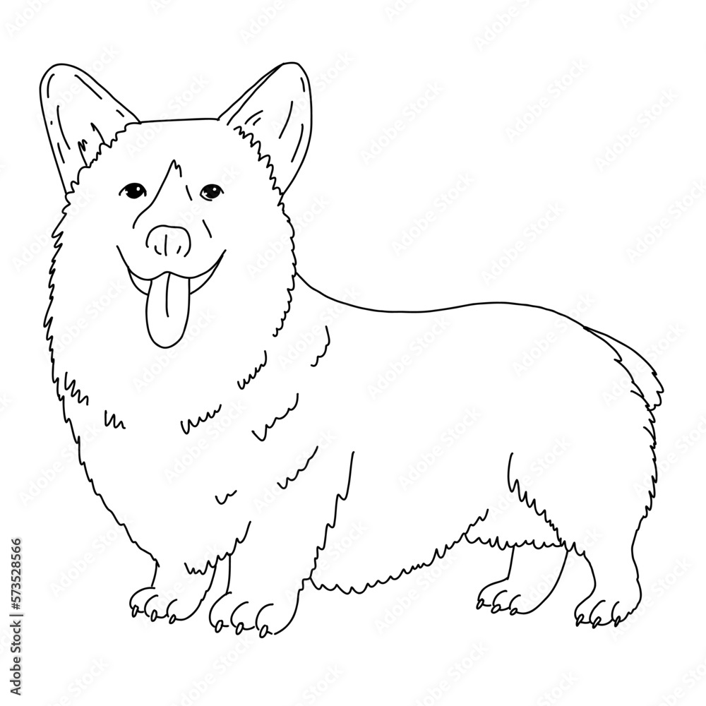 Corgi dog, vector cartoon cute outline illustration isolated on white ...