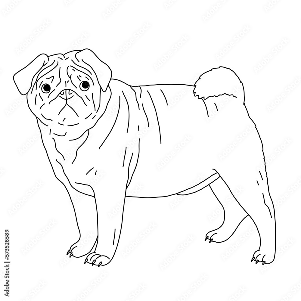 Pug dog cute cartoon outline illustration. Clipart image for sticker ...