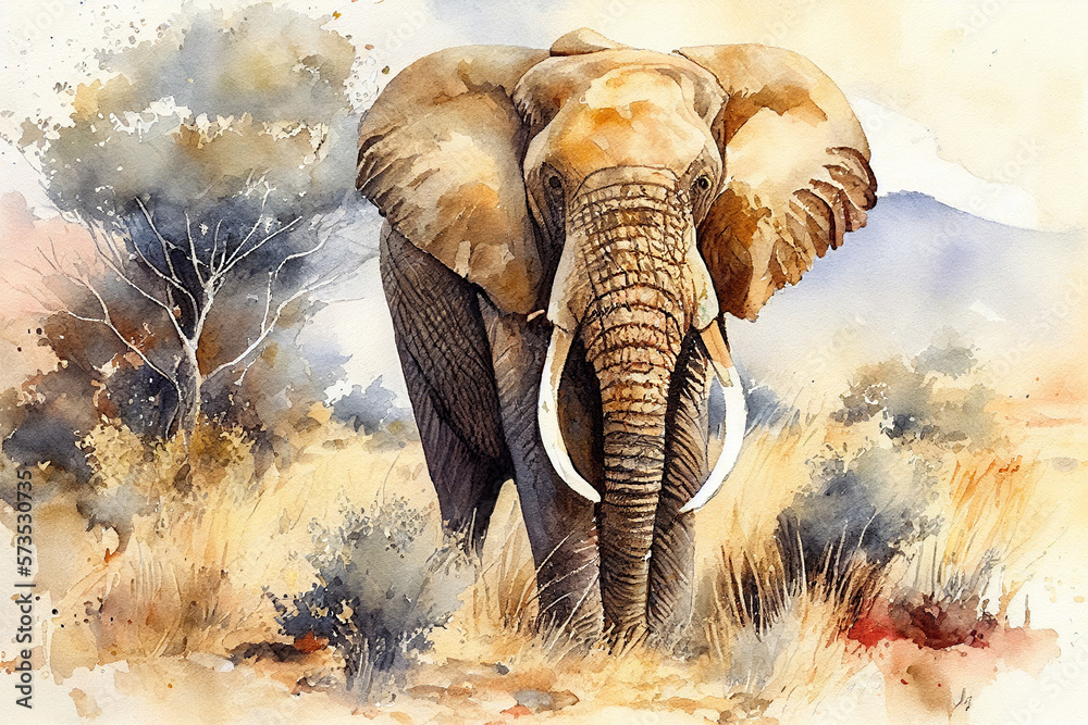 African male elephant watercolor style painting Stock Illustration ...