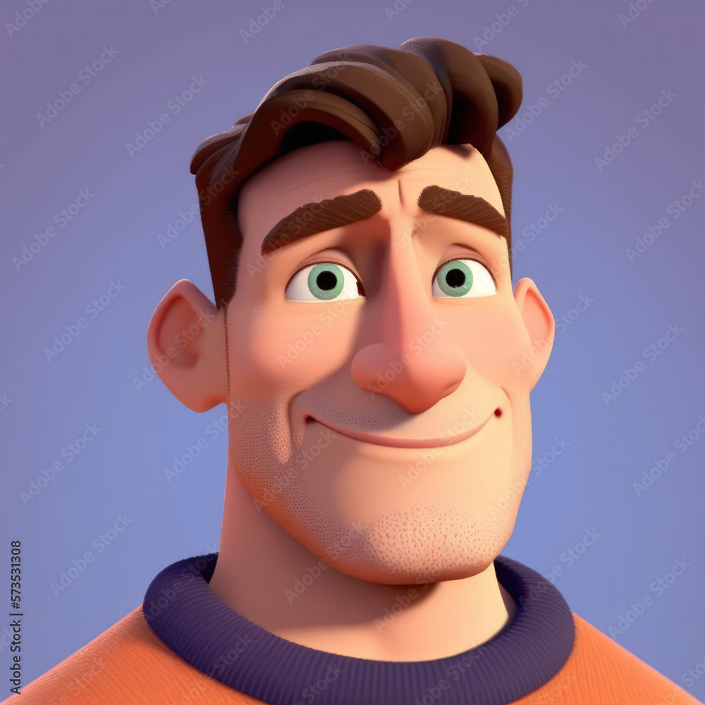 Cartoon Close up Portrait of Smiling Caucasian Strong Middle-Aged Man ...
