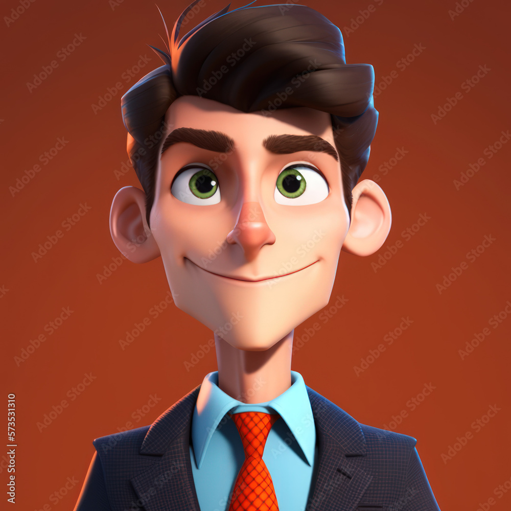 Cartoon Close up Portrait of Smiling Brunette Passionate Teenager Boy ...