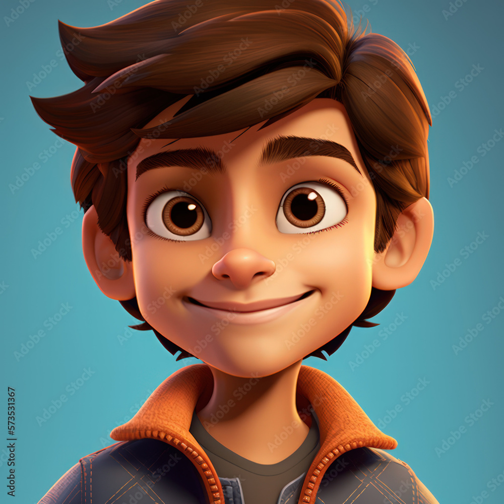 Cartoon Close up Portrait of Smiling Latinx Glamorous Boy with Straight ...