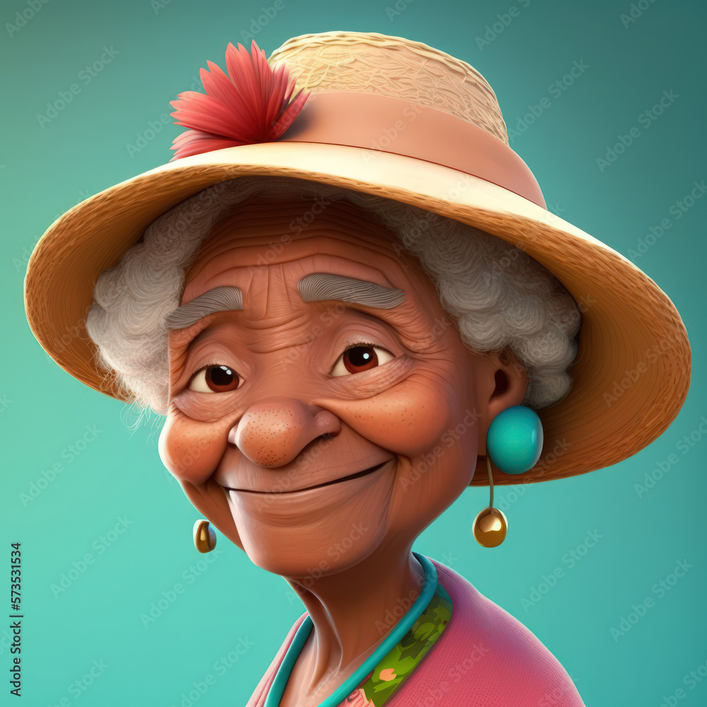 Cartoon Close up Portrait of Smiling Pacific Islander Lively Old Woman ...