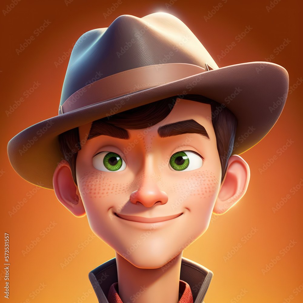 Cartoon Close up Portrait of Smiling Asian Intelligent Man with a ...