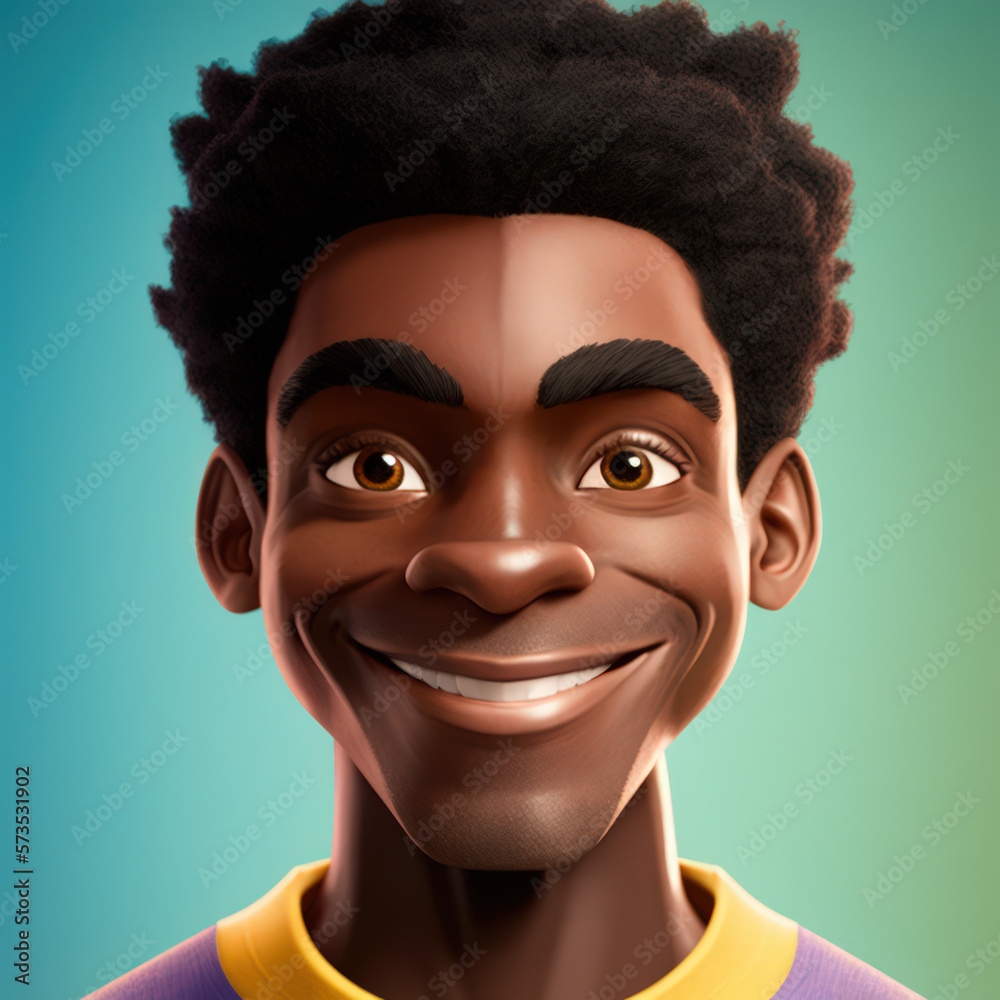 Cartoon Close up Portrait of Smiling Afro-Caribbean Man on a Colored ...